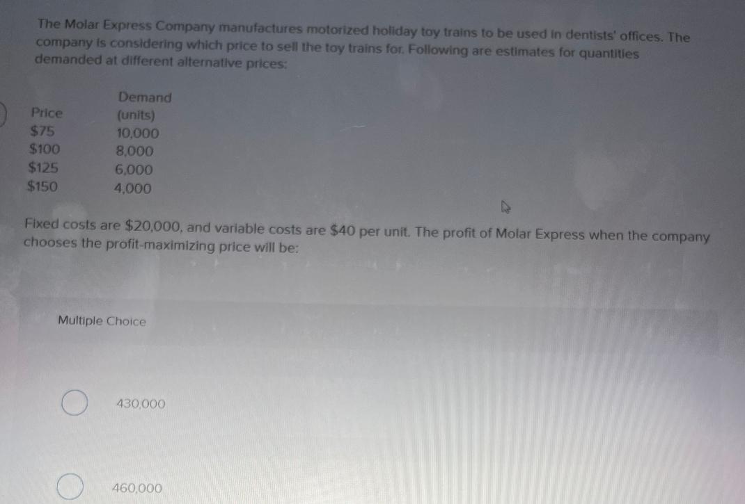 Solved The Molar Express Company manufactures motorized | Chegg.com