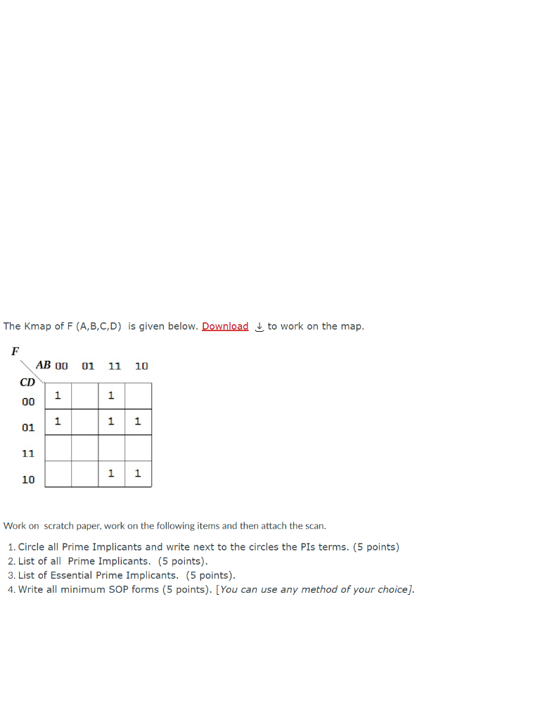 Solved The Kmap of F (A,B,C,D) is given below. Download to | Chegg.com