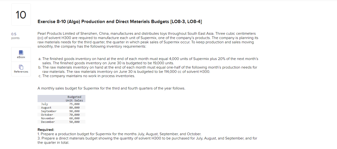 Solved Exercise 8-10 (Algo) Production and Direct Materials | Chegg.com