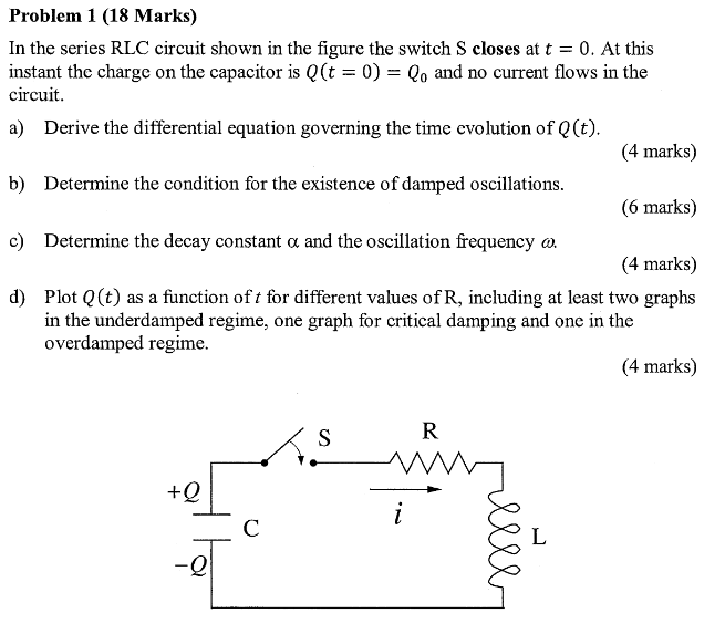 Solved Problem 1 (18 Marks) In the series RLC circuit shown | Chegg.com
