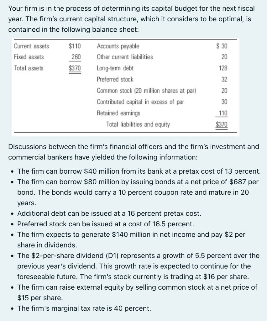 1) What is the firm's WMCC if it raises less than 100 | Chegg.com