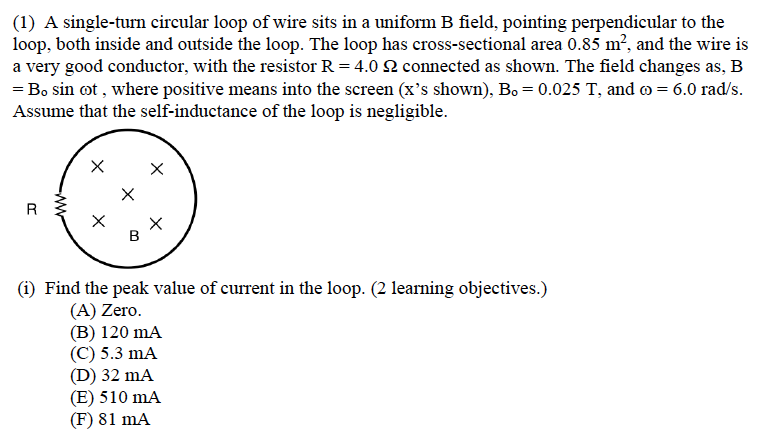 Solved (1) A single-turn circular loop of wire sits in a | Chegg.com