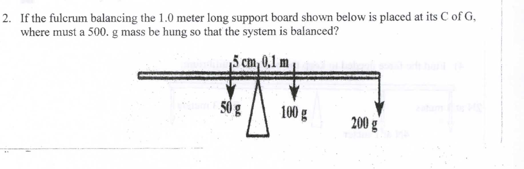 Solved 2. If the fulcrum balancing the 1.0 meter long | Chegg.com