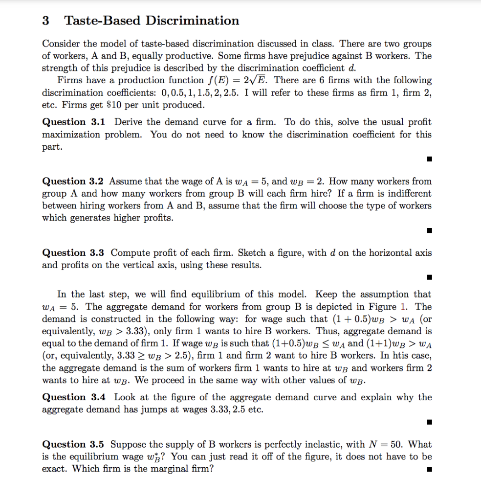 3 Taste-Based Discrimination Consider the model of | Chegg.com