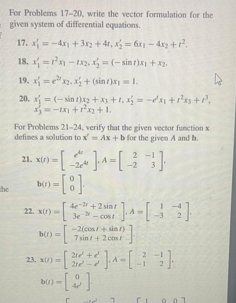 Solved For Problems 17-20, write the vector formulation for | Chegg.com