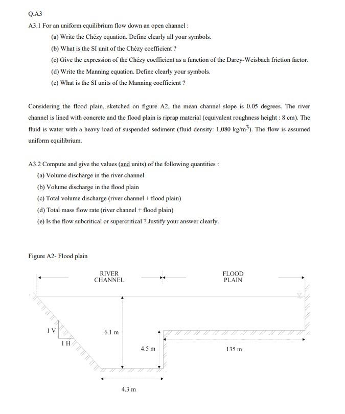 Solved Q.A3 A3.1 For an uniform equilibrium flow down an | Chegg.com