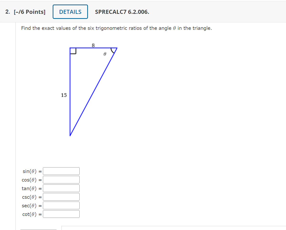 Solved 6 Points] SPRECALC7 6.2.006. Find the exact values of | Chegg.com