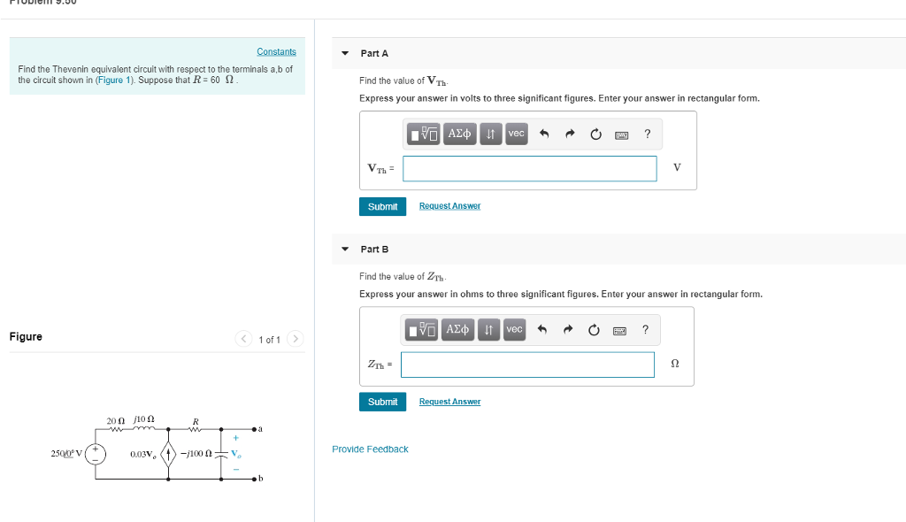 Solved Constants Part A Find the Thevenin equivalent circuit | Chegg.com