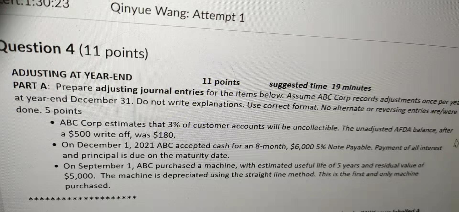 Solved Qinyue Wang: Attempt 1 Question 4 (11 points) | Chegg.com