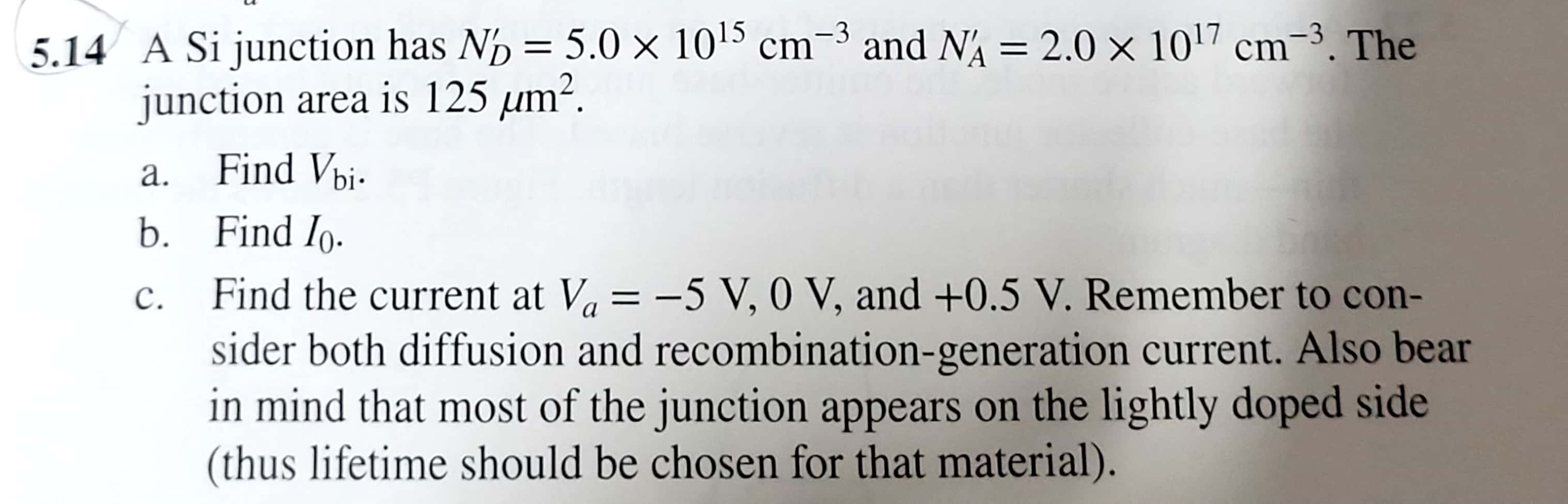 Solved 5.14 A Si junction has ND′=5.0×1015 cm−3 and | Chegg.com