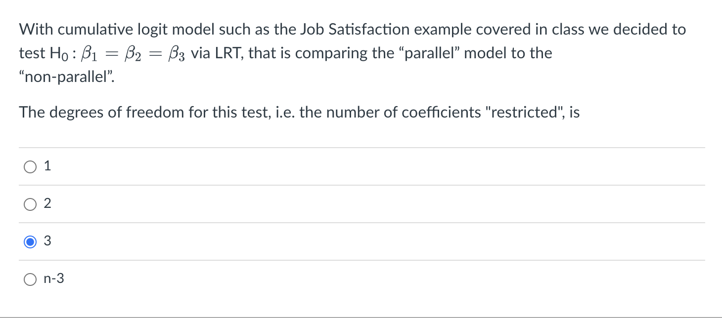Solved With cumulative logit model such as the Job | Chegg.com