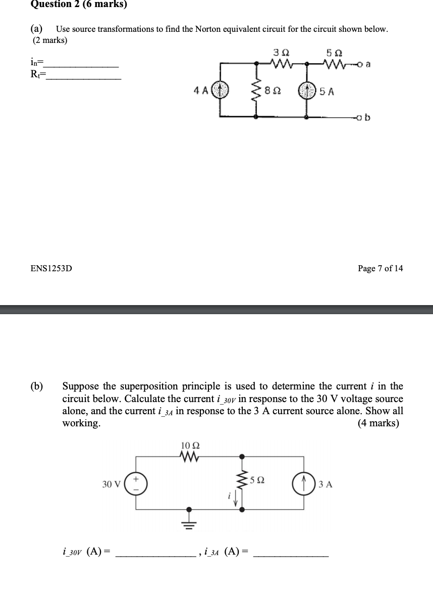 Solved Question 2 (6 marks) (a) Use source transformations | Chegg.com