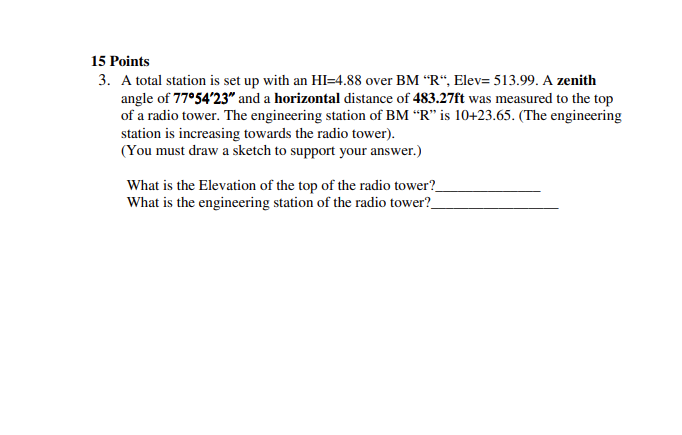 Solved 15 Points 3. A total station is set up with an | Chegg.com
