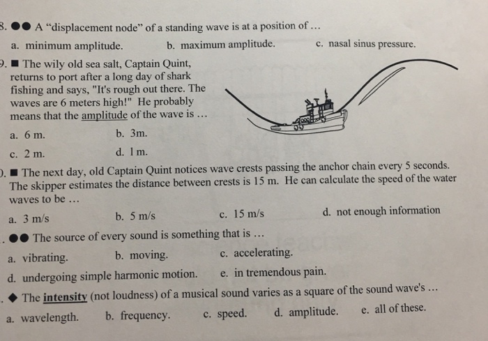 Solved . A "displacement node" of a standing wave is at a | Chegg.com