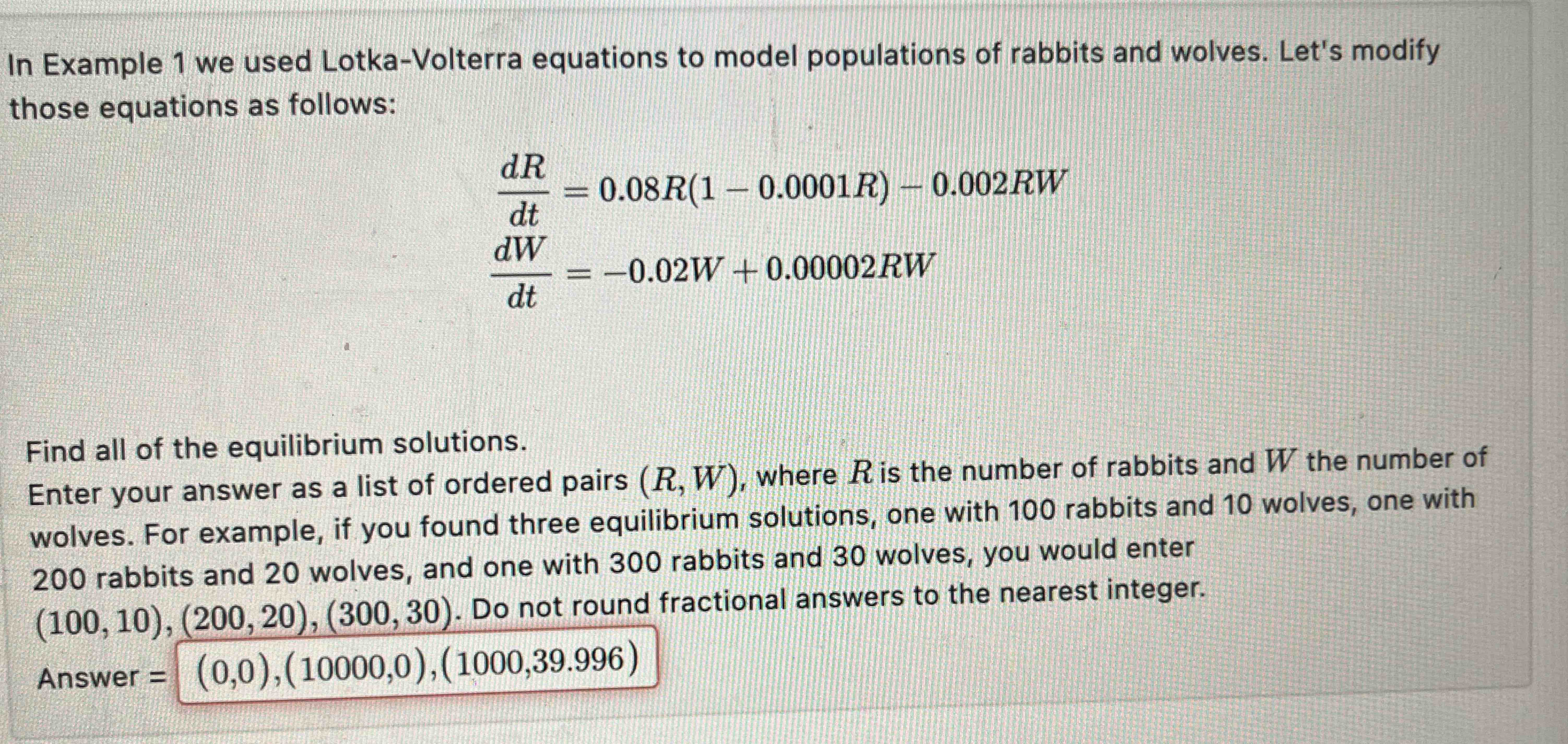 Solved In Example 1 ﻿we used Lotka-Volterra equations to | Chegg.com
