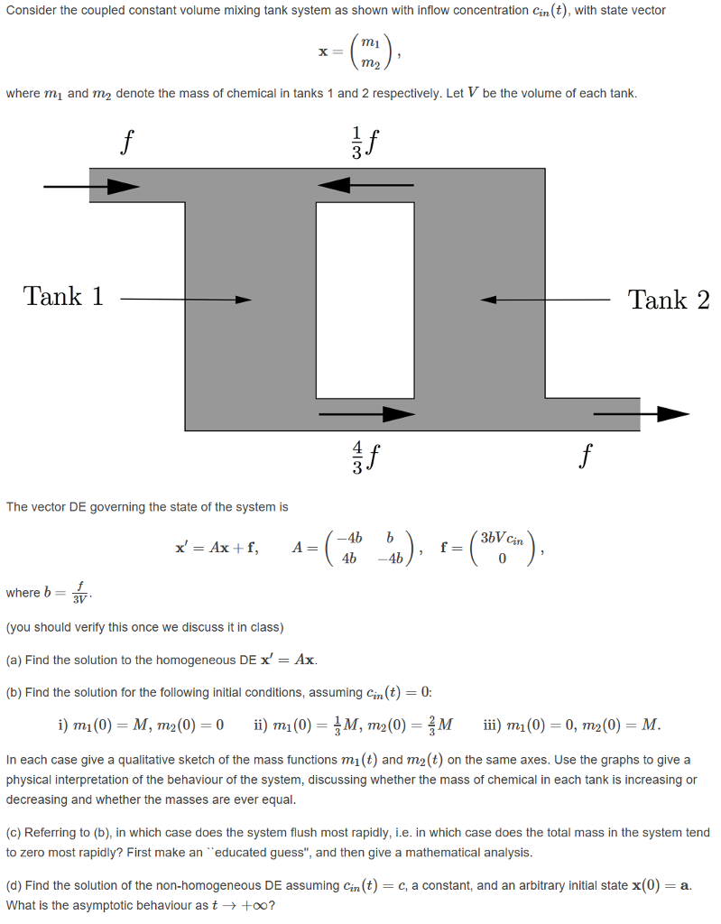Solved Consider the coupled constant volume mixing tank | Chegg.com