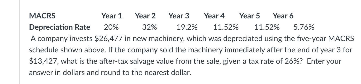 Solved MACRS Year 1 Year 2 Year 3 Year 4 Year 5 Year 6 | Chegg.com