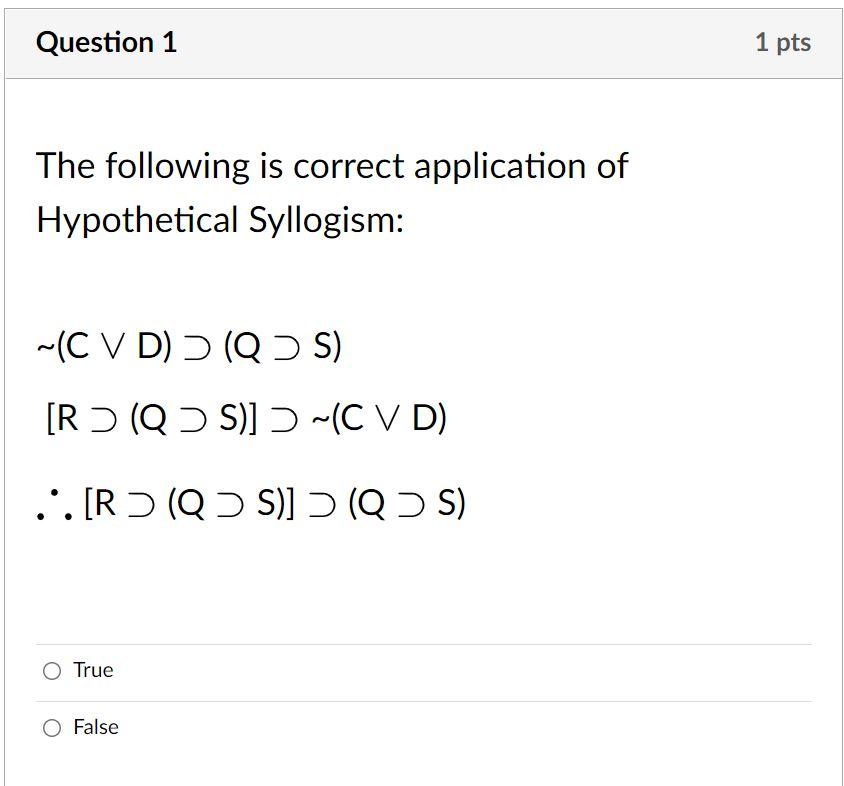 Solved True or False: The following is correct application | Chegg.com