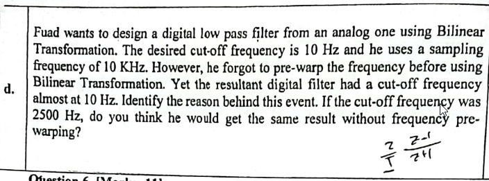 Solved Fuad wants to design a digital low pass filter from | Chegg.com