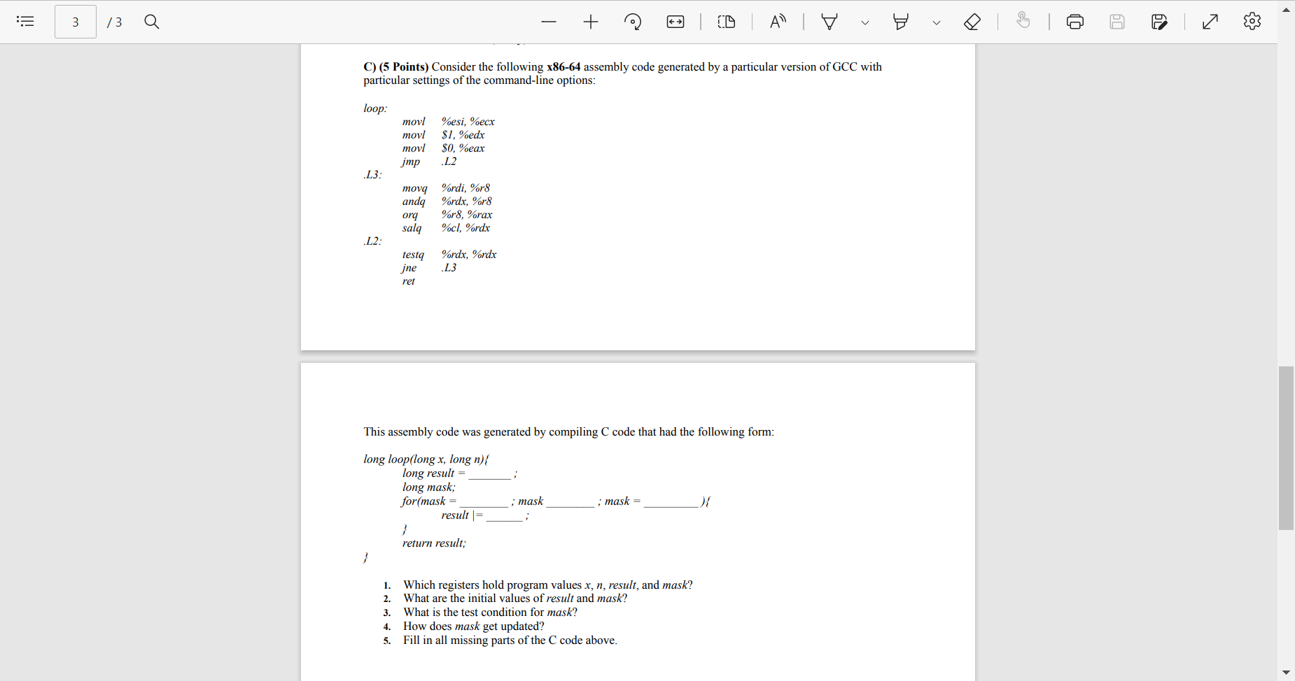 Solved C) (5 Points) Consider the following x86-64 assembly | Chegg.com