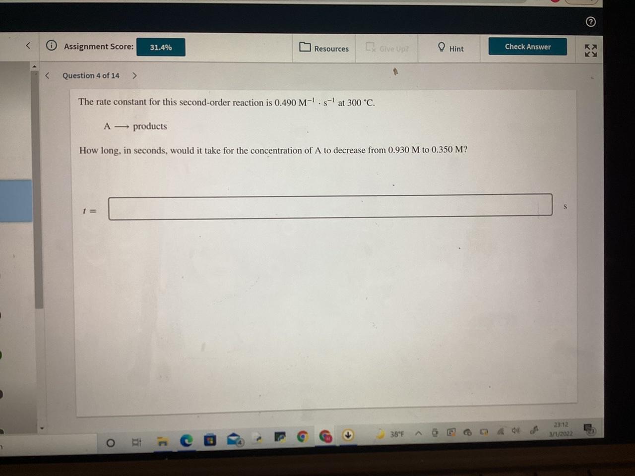 Solved く。 0 Assignment Score: 31.4% Resources Give Up Hint | Chegg.com