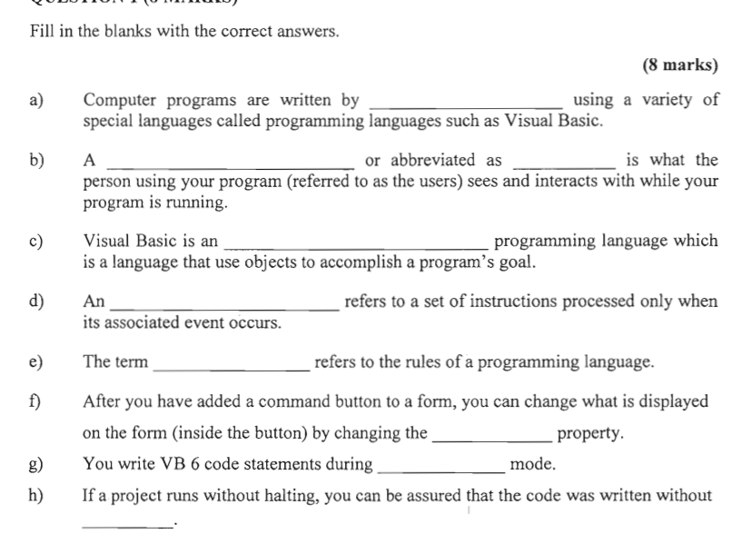 Solved Fill in the blanks with the correct answers. (8 | Chegg.com