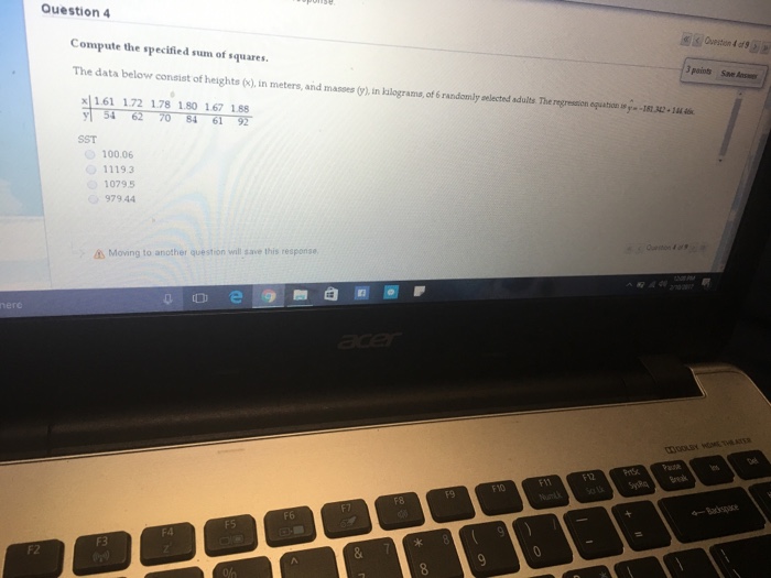 Solved Compute the specified sum of squares. The data below | Chegg.com