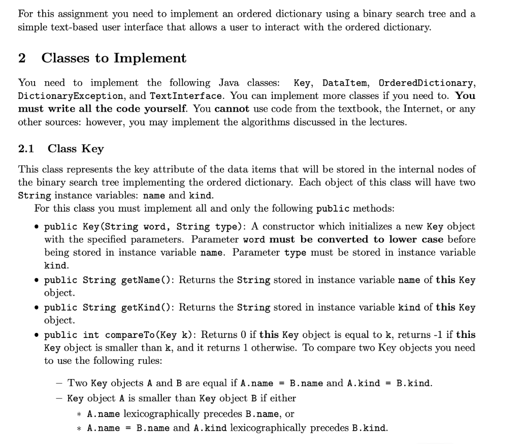 Solved For this assignment you need to implement an ordered | Chegg.com