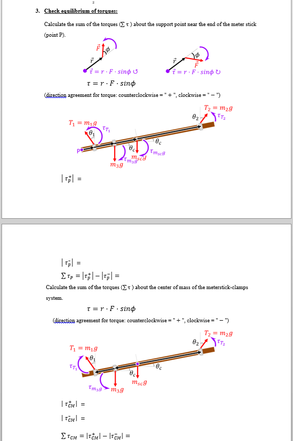 Solved 3. Check equilibrium of torques: Calculate the sum of | Chegg.com