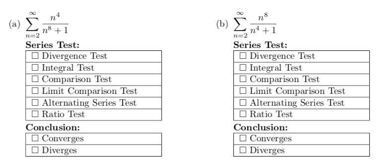 Solved n4 (a) Σηθ +1 (b) n=2 n=2 Series Test: Divergence | Chegg.com