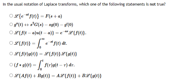 Solved In the usual notation of Laplace transforms, which | Chegg.com