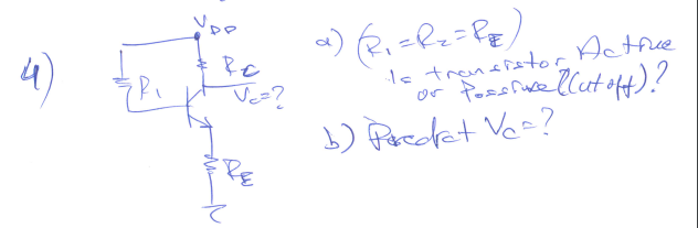 Solved a) (R1=R2=RE) la or transistor Actrie Purdat | Chegg.com