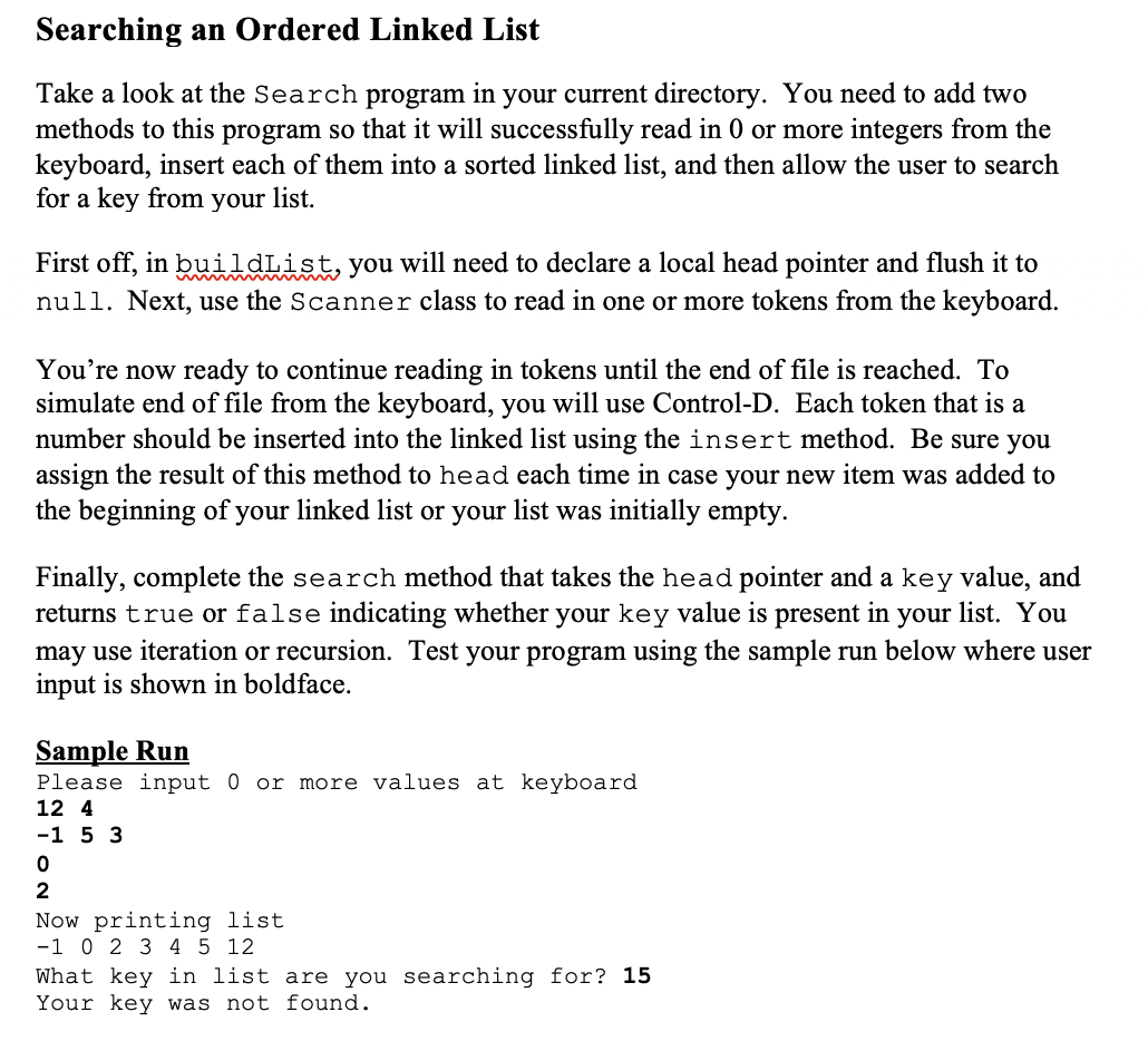 Solved Searching an Ordered Linked List Take a look at the | Chegg.com