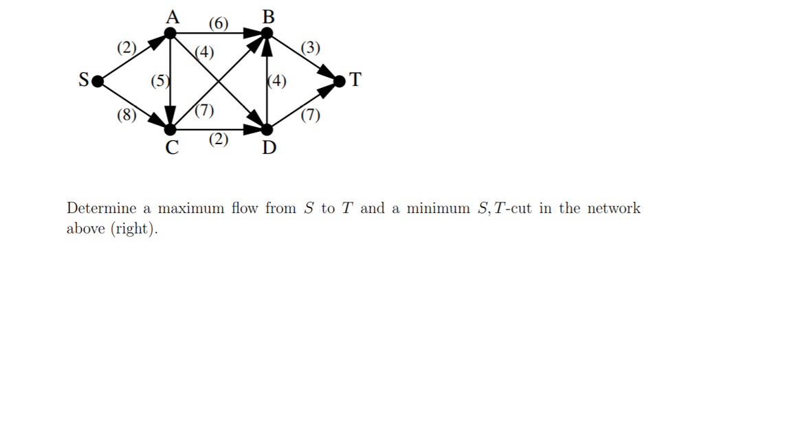 Solved A B (6) (4) S (5) (4) T Determine a maximum flow from | Chegg.com