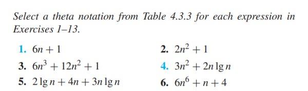 Solved Select a theta notation from Table 4.3.3 for each | Chegg.com