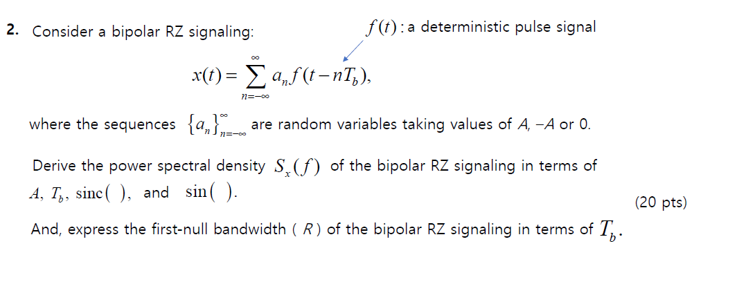 Solved Consider a bipolar RZ ﻿signaling:f(t) ﻿: a | Chegg.com
