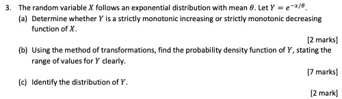 Solved 3. The random variable X follows an exponential | Chegg.com