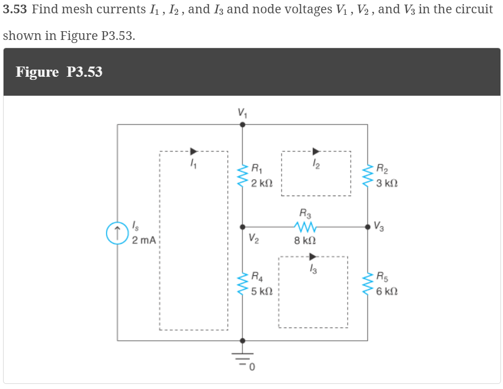 Solved 3.53 Find mesh currents I1,I2, and I3 and node | Chegg.com