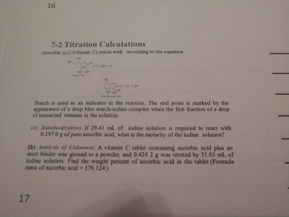 Solved 16 7-2 Titration Calculations Ascorbic acid (vitamin | Chegg.com