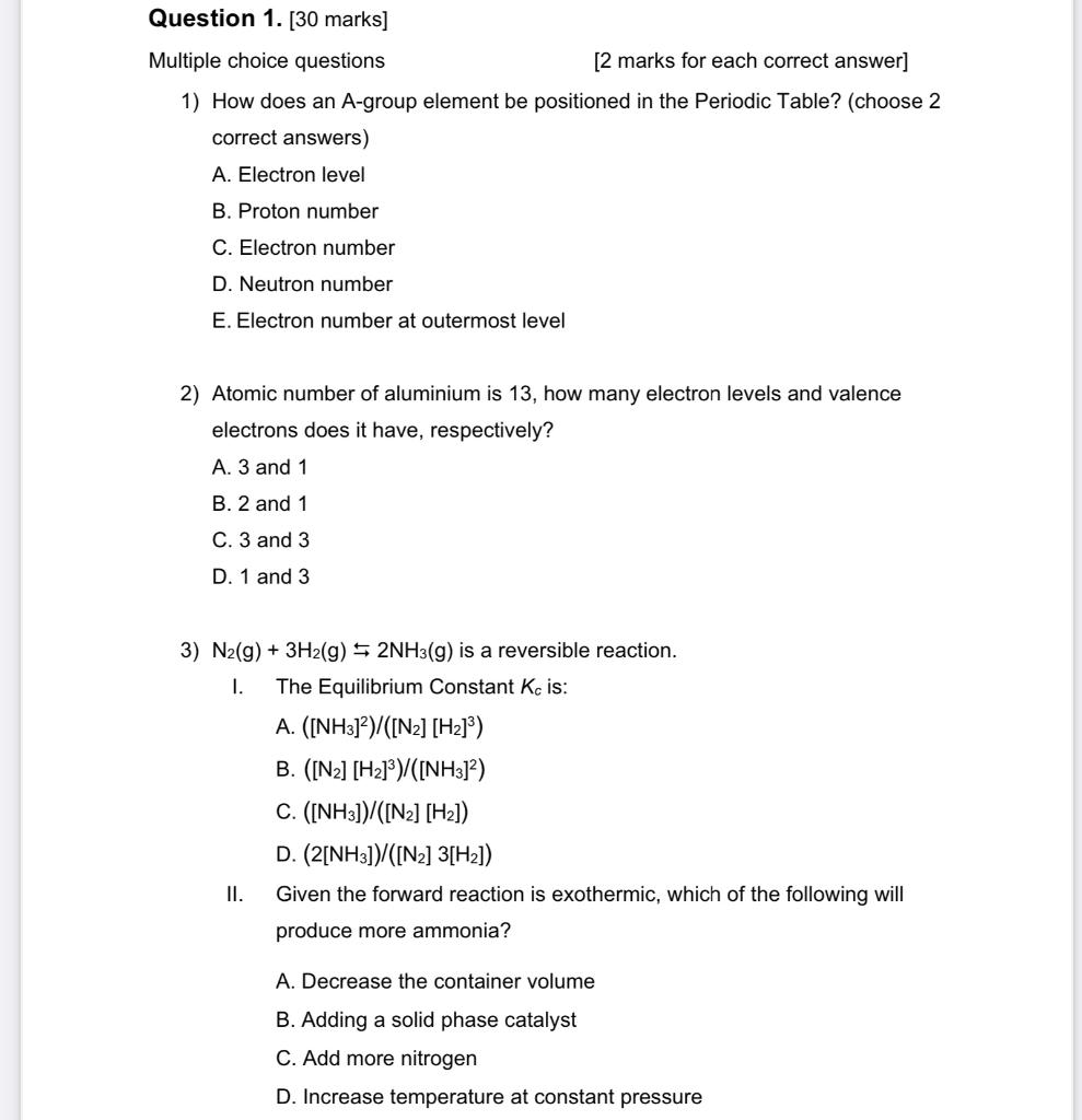 Periodic Table Multiple Choice Test Questions | Cabinets Matttroy