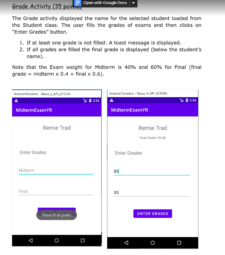 Solved Open with Google Docs Grade Activity (35 points The | Chegg.com