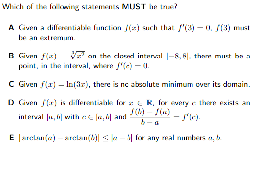 Solved Which of the following statements MUST be true? A | Chegg.com