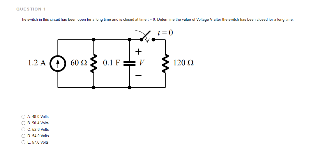 Solved switch in this circuit has been open for a long time | Chegg.com