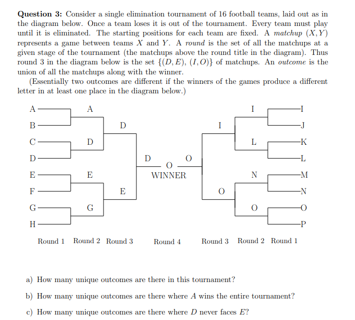 Solved Question 3: Consider a single elimination tournament | Chegg.com