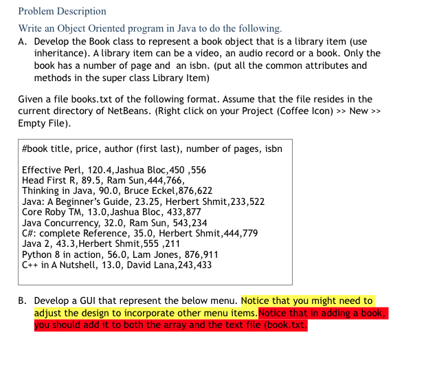 Solved Problem Description Write an Object Oriented program | Chegg.com