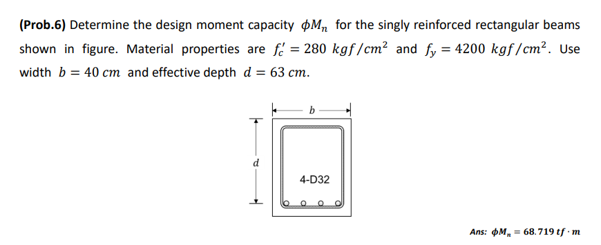 (Prob.6) Determine the design moment capacity ϕMn for | Chegg.com
