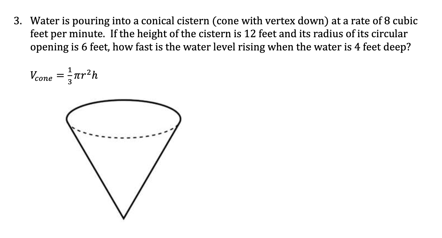 Solved 3. Water is pouring into a conical cistern (cone with | Chegg.com