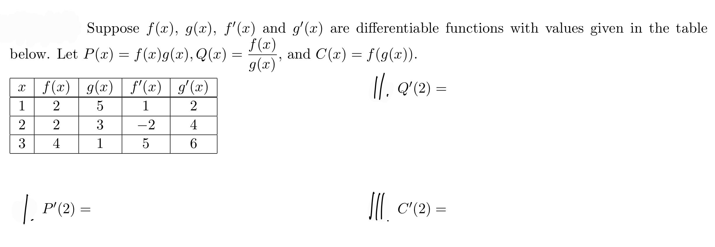 Solved Suppose f(x),g(x),f′(x) and g′(x) are differentiable | Chegg.com
