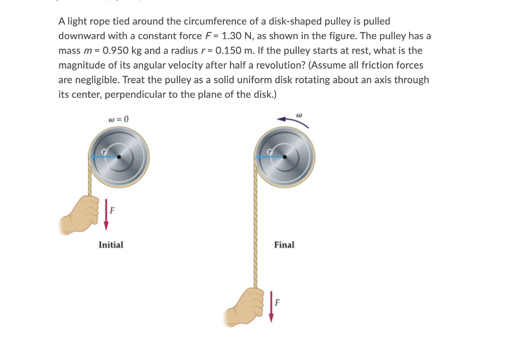 Solved A light rope tied around the circumference of a | Chegg.com