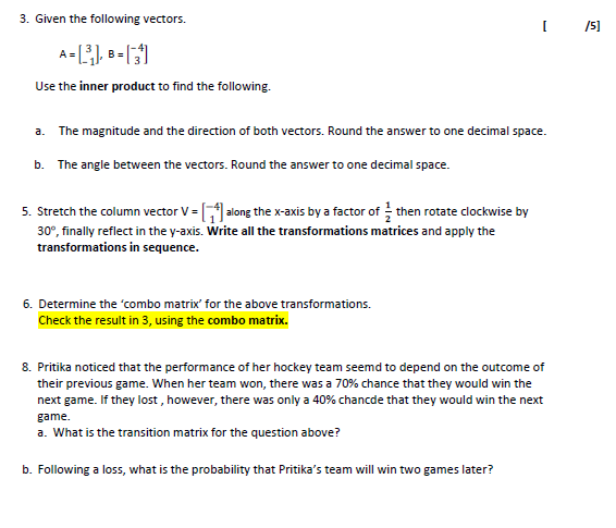 Solved 3. Given the following vectors. Use the inner product | Chegg.com